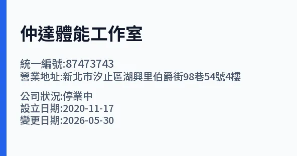 仲達體能工作室的照片-統編 87473743(新北市) 公司登記資料與營業項目詳細圖表