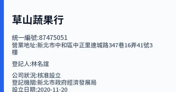 草山蔬果行的照片-統編 87475051(新北市) 公司登記資料與營業項目詳細圖表