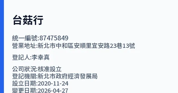 台菇行的照片-統編 87475849(新北市) 公司登記資料與營業項目詳細圖表