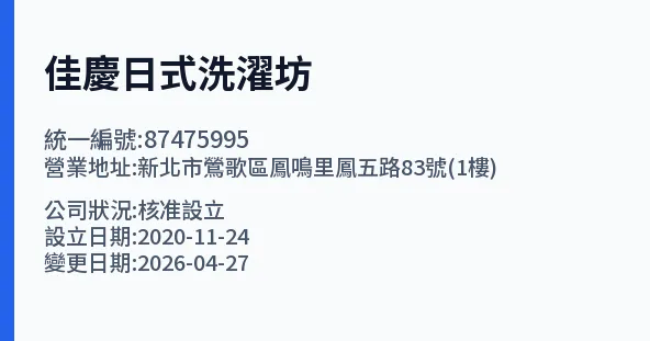 佳慶日式洗濯坊的照片-統編 87475995(新北市) 公司登記資料與營業項目詳細圖表