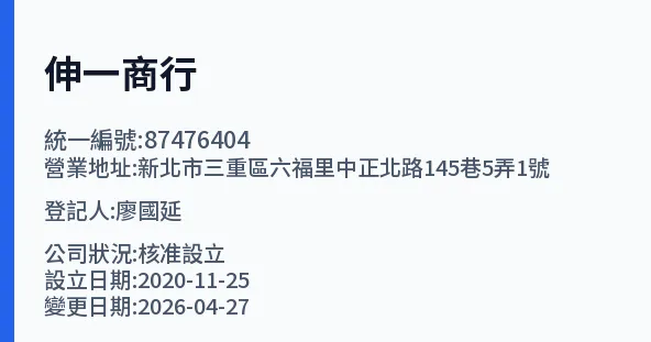 伸一商行的照片-統編 87476404(新北市) 公司登記資料與營業項目詳細圖表