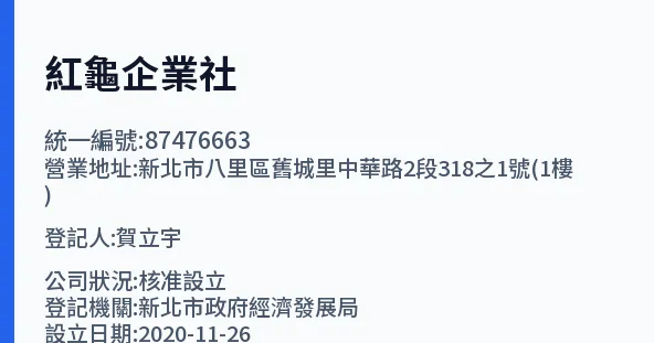 紅龜企業社的照片-統編 87476663(新北市) 公司登記資料與營業項目詳細圖表