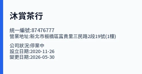 沐賞茶行的照片-統編 87476777(新北市) 公司登記資料與營業項目詳細圖表