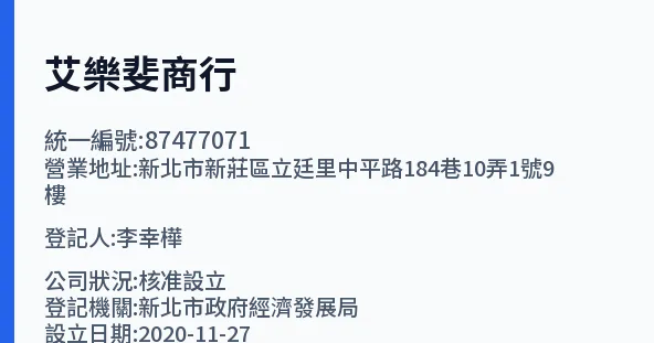 艾樂斐商行的照片-統編 87477071(新北市) 公司登記資料與營業項目詳細圖表