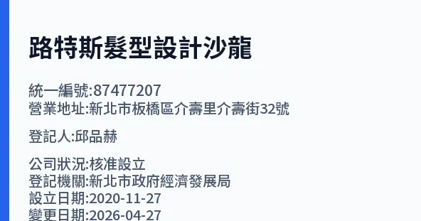 路特斯髮型設計沙龍的照片-統編 87477207(新北市) 公司登記資料與營業項目詳細圖表