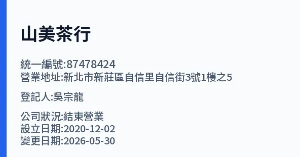 山美茶行的照片-統編 87478424(新北市) 公司登記資料與營業項目詳細圖表