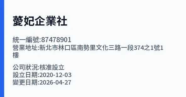 薆妃企業社的照片-統編 87478901(新北市) 公司登記資料與營業項目詳細圖表