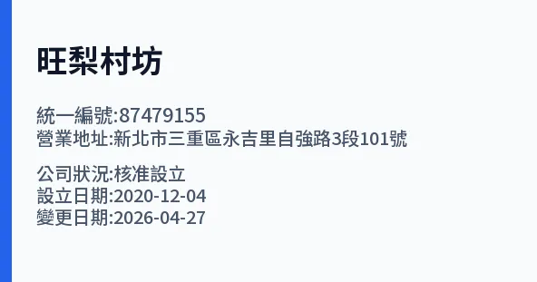 旺梨村坊的照片-統編 87479155(新北市) 公司登記資料與營業項目詳細圖表