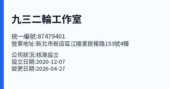 九三二輪工作室的照片-統編 87479401(新北市) 公司登記資料與營業項目詳細圖表