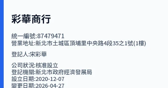 彩華商行的照片-統編 87479471(新北市) 公司登記資料與營業項目詳細圖表