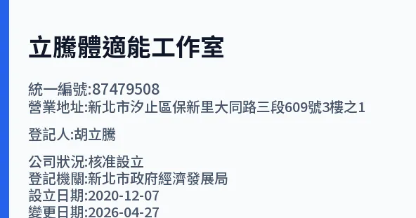 立騰體適能工作室的照片-統編 87479508(新北市) 公司登記資料與營業項目詳細圖表