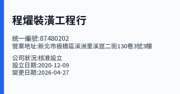 程燿裝潢工程行的照片-統編 87480202(新北市) 公司登記資料與營業項目詳細圖表