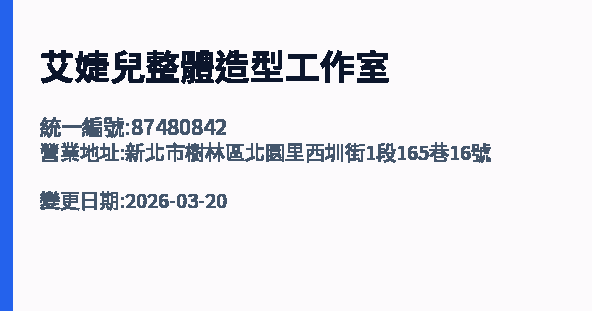 艾婕兒整體造型工作室的照片-統編 87480842(新北市) 公司登記資料與營業項目詳細圖表