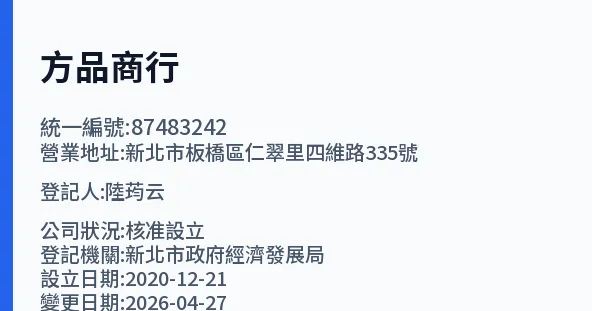 方品商行的照片-統編 87483242(新北市) 公司登記資料與營業項目詳細圖表