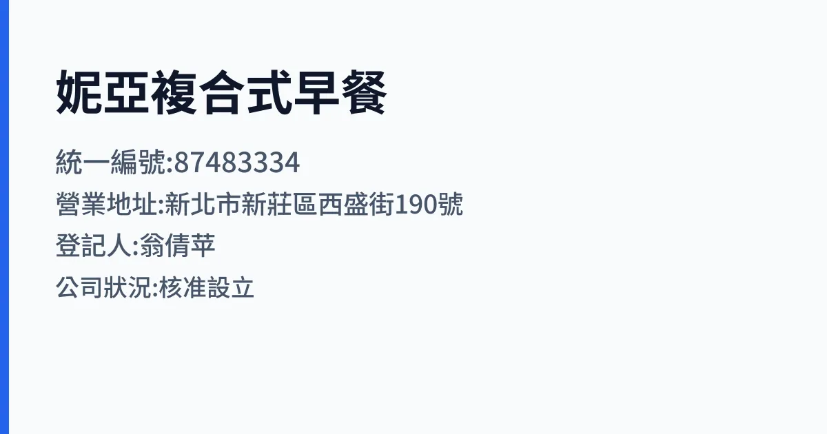妮亞複合式早餐 - 統編 87483334（新北市） 公司登記資料與營業項目詳細圖表