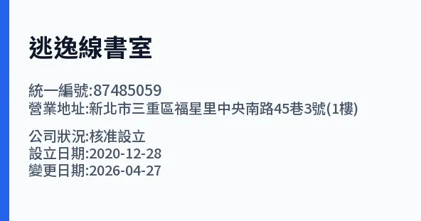 逃逸線書室的照片-統編 87485059(新北市) 公司登記資料與營業項目詳細圖表