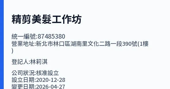 精剪美髮工作坊的照片-統編 87485380(新北市) 公司登記資料與營業項目詳細圖表