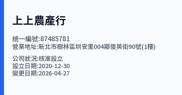 上上農產行的照片-統編 87485781(新北市) 公司登記資料與營業項目詳細圖表