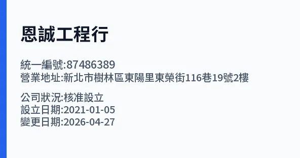 恩誠工程行的照片-統編 87486389(新北市) 公司登記資料與營業項目詳細圖表