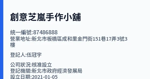 創意芝嵐手作小舖的照片-統編 87486888(新北市) 公司登記資料與營業項目詳細圖表
