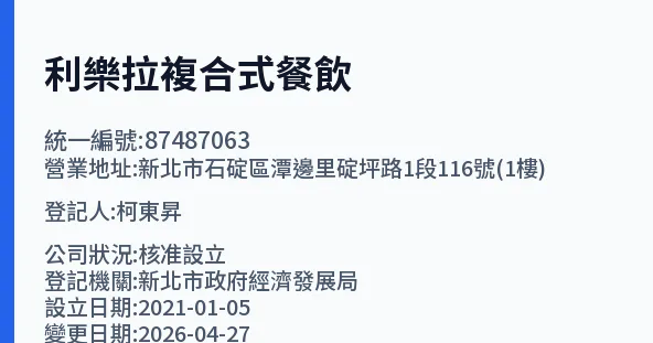 利樂拉複合式餐飲的照片-統編 87487063(新北市) 公司登記資料與營業項目詳細圖表
