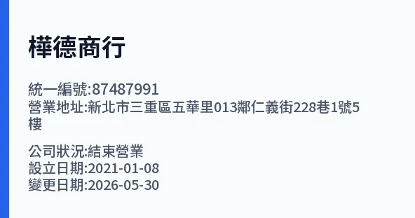 樺德商行的照片-統編 87487991(新北市) 公司登記資料與營業項目詳細圖表