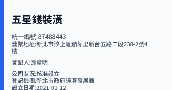 五星錢裝潢的照片-統編 87488443(新北市) 公司登記資料與營業項目詳細圖表