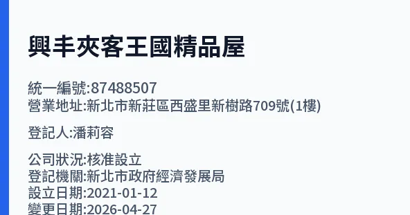 興丰夾客王國精品屋的照片-統編 87488507(新北市) 公司登記資料與營業項目詳細圖表