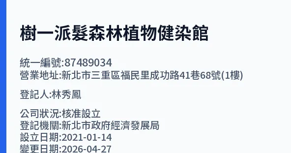樹一派髮森林植物健染館的照片-統編 87489034(新北市) 公司登記資料與營業項目詳細圖表