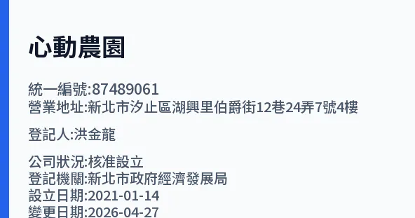 心動農園的照片-統編 87489061(新北市) 公司登記資料與營業項目詳細圖表