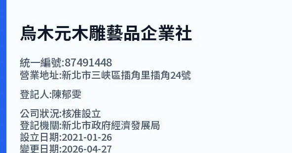烏木元木雕藝品企業社的照片-統編 87491448(新北市) 公司登記資料與營業項目詳細圖表