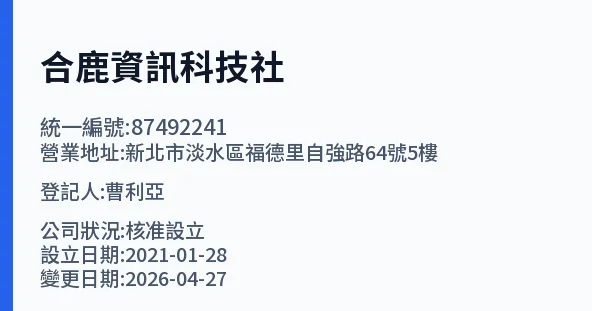 合鹿資訊科技社的照片-統編 87492241(新北市) 公司登記資料與營業項目詳細圖表