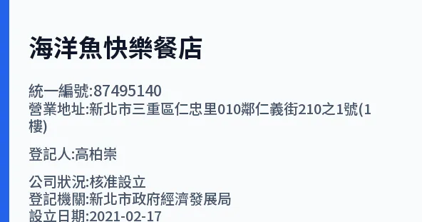 海洋魚快樂餐店的照片-統編 87495140(新北市) 公司登記資料與營業項目詳細圖表