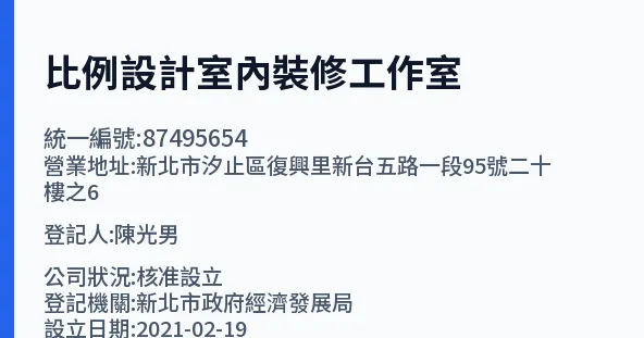 比例設計室內裝修工作室的照片-統編 87495654(新北市) 公司登記資料與營業項目詳細圖表
