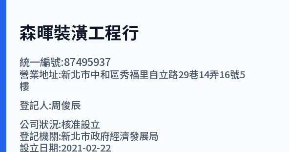 森暉裝潢工程行的照片-統編 87495937(新北市) 公司登記資料與營業項目詳細圖表