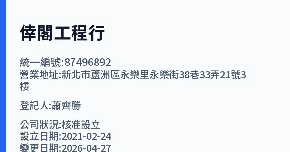 倖閣工程行的照片-統編 87496892(新北市) 公司登記資料與營業項目詳細圖表