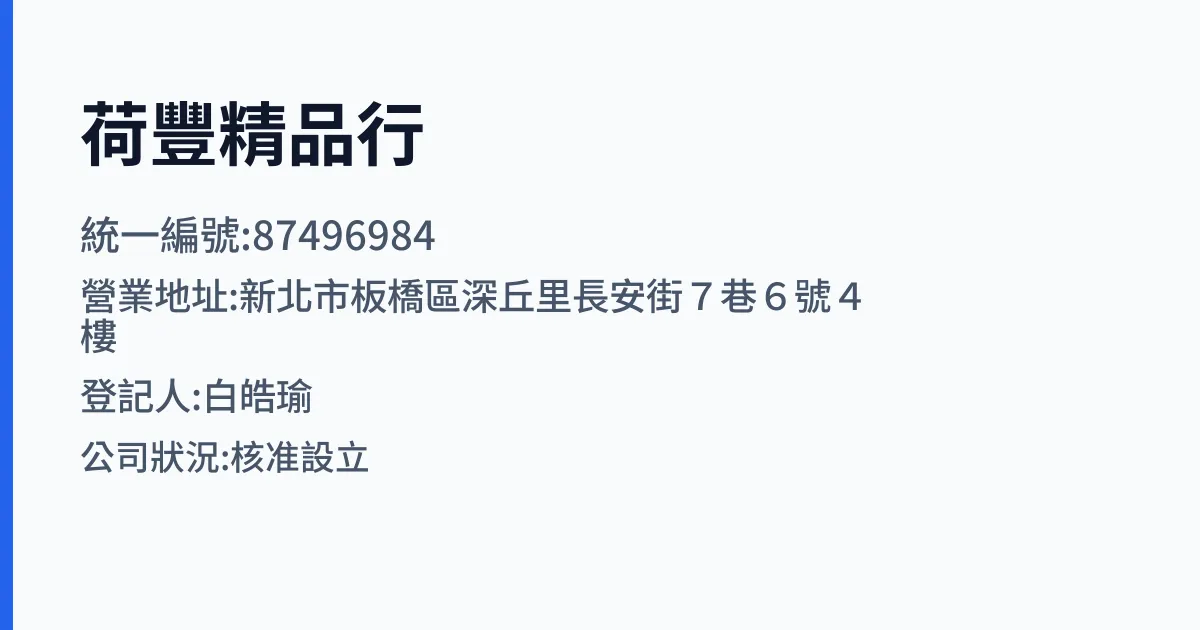 荷豐精品行 - 統編 87496984(新北市) 公司登記資料與營業項目詳細圖表