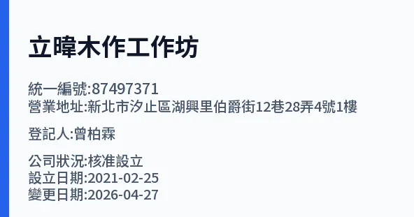 立暐木作工作坊的照片-統編 87497371(新北市) 公司登記資料與營業項目詳細圖表