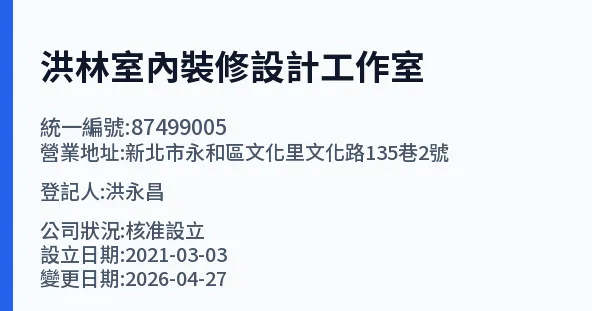 洪林室內裝修設計工作室的照片-統編 87499005(新北市) 公司登記資料與營業項目詳細圖表