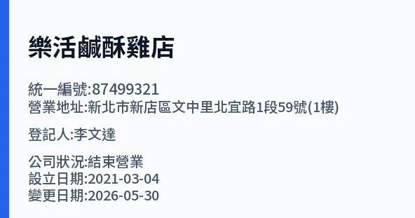 樂活鹹酥雞店的照片-統編 87499321(新北市) 公司登記資料與營業項目詳細圖表