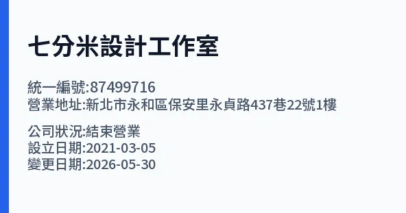 七分米設計工作室的照片-統編 87499716(新北市) 公司登記資料與營業項目詳細圖表