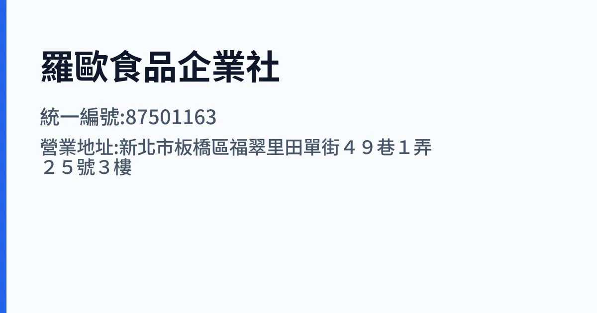 羅歐食品企業社 - 統編 87501163(新北市) 公司登記資料與營業項目詳細圖表