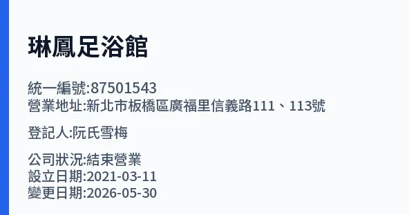 琳鳳足浴館的照片-統編 87501543(新北市) 公司登記資料與營業項目詳細圖表