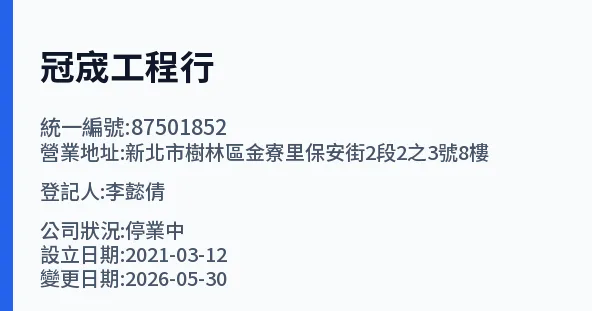 冠宬工程行的照片-統編 87501852(新北市) 公司登記資料與營業項目詳細圖表