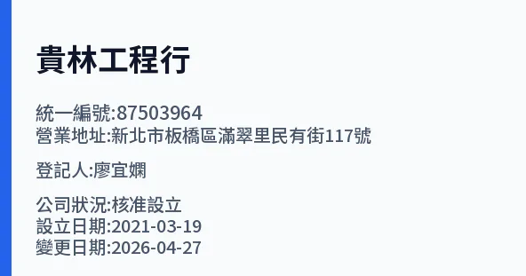 貴林工程行的照片-統編 87503964(新北市) 公司登記資料與營業項目詳細圖表