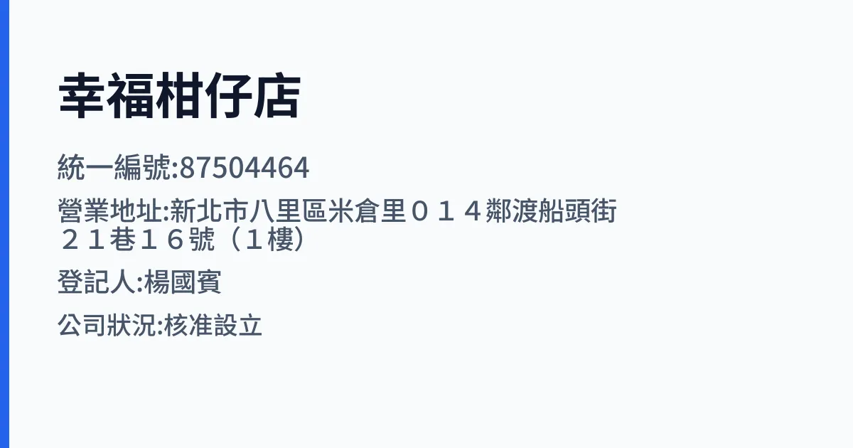 幸福柑仔店 - 統編 87504464(新北市) 公司登記資料與營業項目詳細圖表