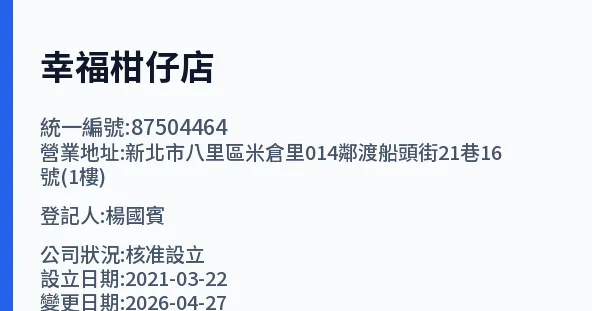 幸福柑仔店的照片-統編 87504464(新北市) 公司登記資料與營業項目詳細圖表