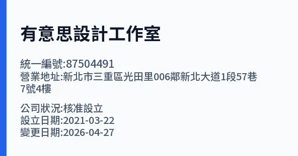 有意思設計工作室的照片-統編 87504491(新北市) 公司登記資料與營業項目詳細圖表