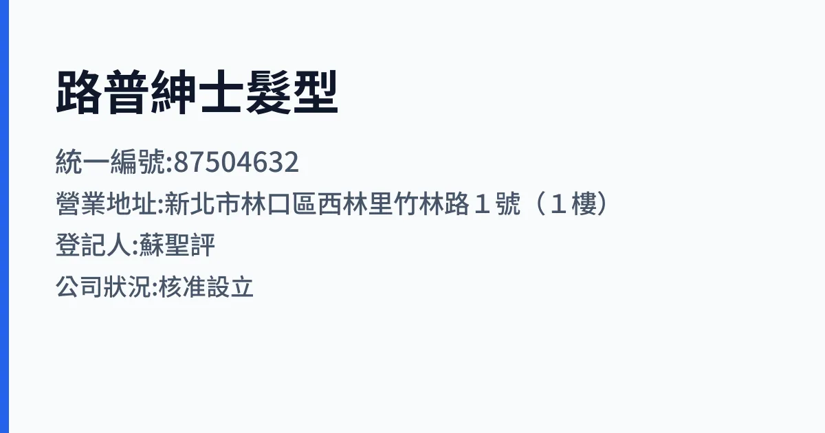 路普紳士髮型 - 統編 87504632(新北市) 公司登記資料與營業項目詳細圖表
