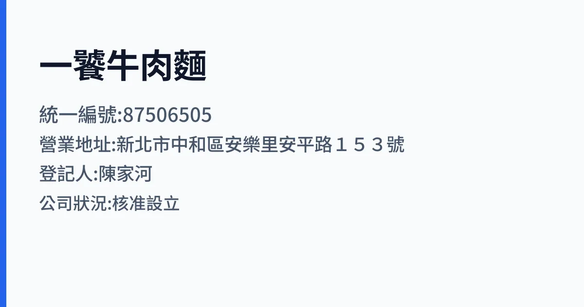 一饕牛肉麵 - 統編 87506505(新北市) 公司登記資料與營業項目詳細圖表